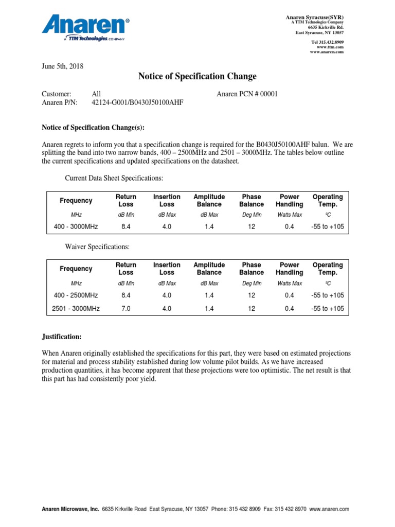 Notice of Specification Change(s) | PDF | Printed Circuit Board ...