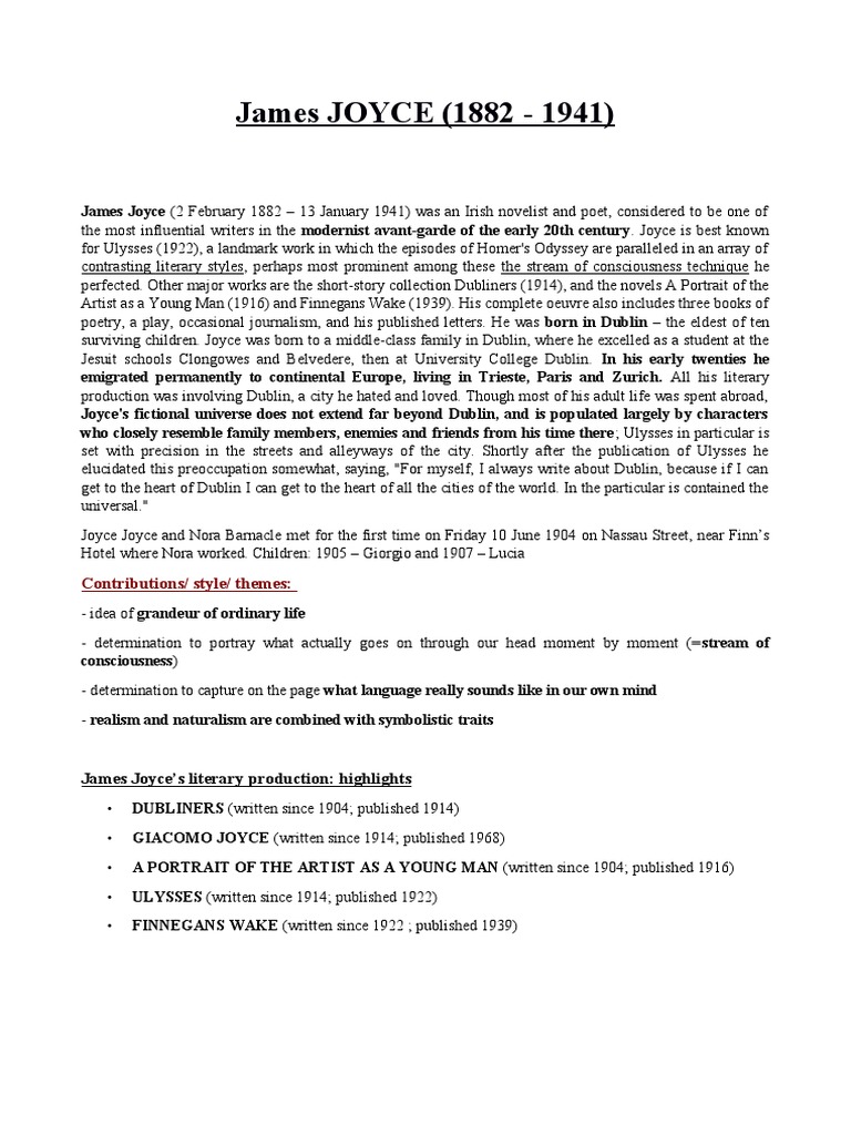 James Joyce Notes - Odt | PDF | James Joyce | Ulysses (Novel)