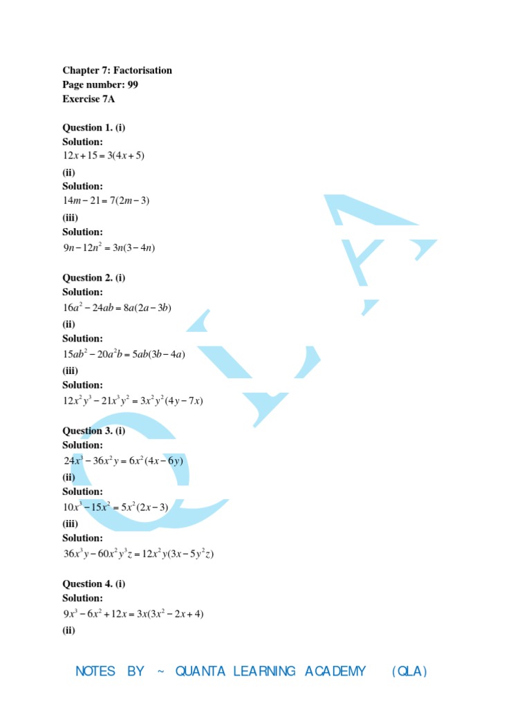 Chapter 7 Factorisation | PDF | Teaching Methods & Materials | Science ...