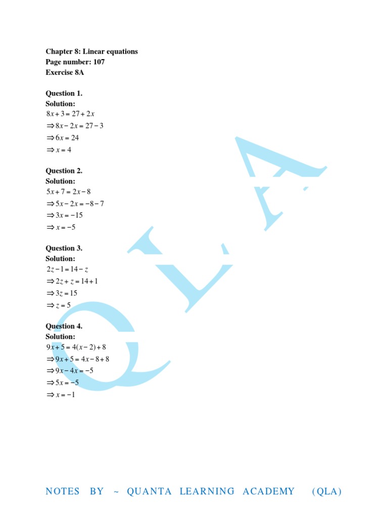 Linear Equations Exercises and Solutions | PDF | Sports