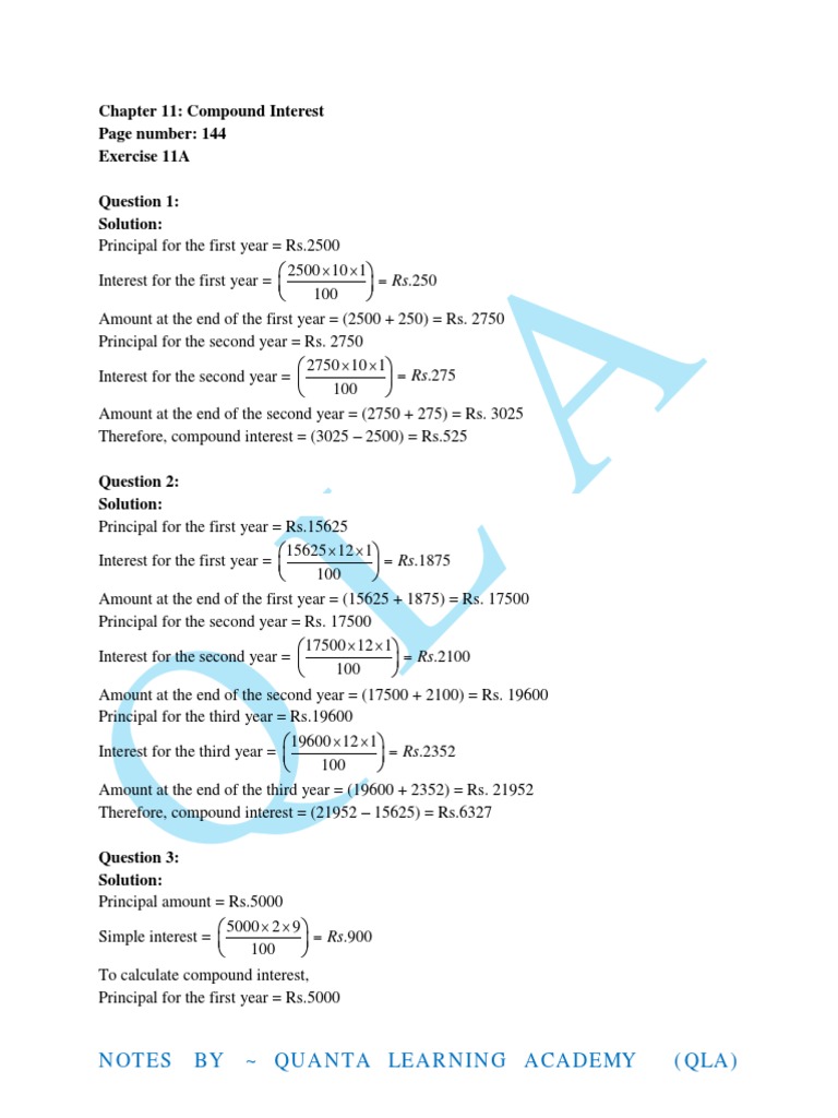 Chapter 11: Compound Interest Page Number: 144 Exercise 11A: Notes by ...