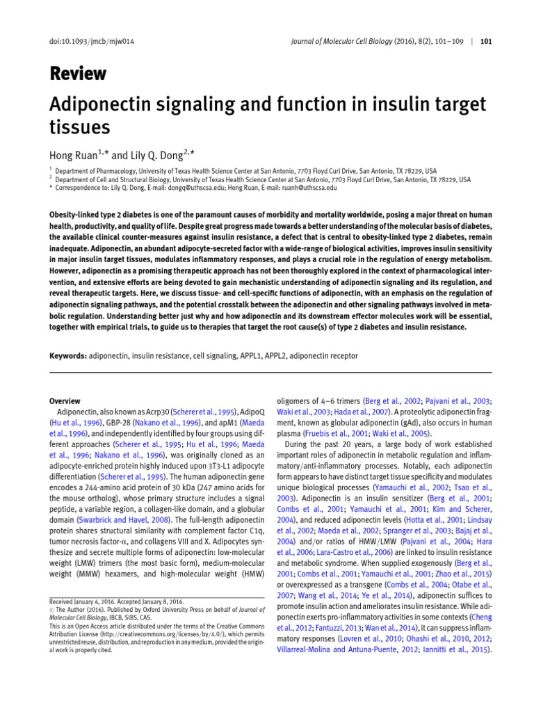 Adiponectin Signaling and Function in Insulin Target Tissues | PDF ...