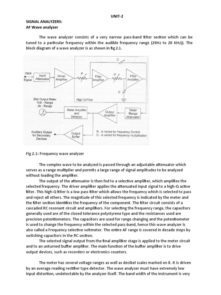UNIT-2 Signal Analyzers: AF Wave Analyzer | PDF | Amplifier | Distortion
