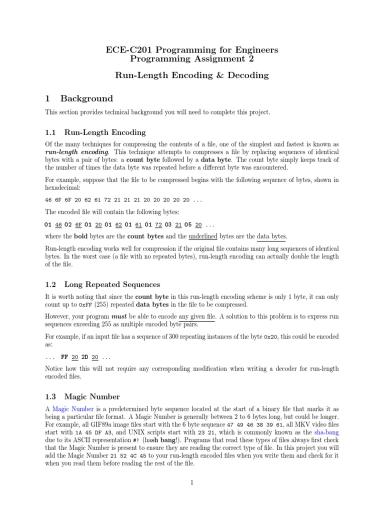 ECE-C201 Programming For Engineers Programming Assignment 2 Run-Length Encoding & Decoding 1 ...