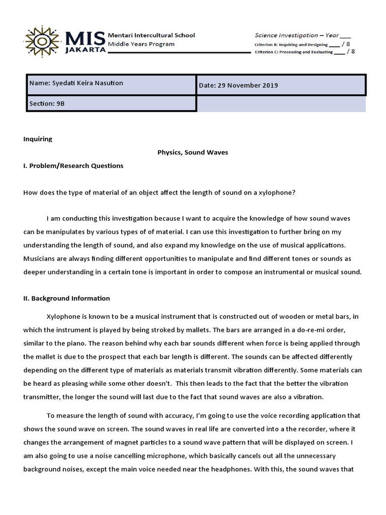 Inquiring Physics, Sound Waves I. Problem/Research Questions | PDF ...