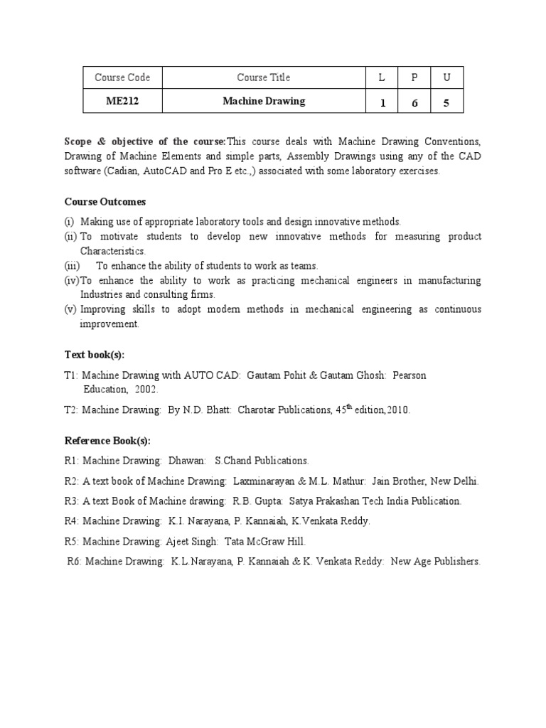 Course Code Course Title: ME212 Machine Drawing 1 6 5 | PDF | Computer ...