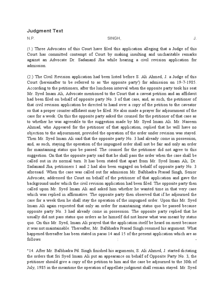 Judgment Text: N.P. Singh, J. (1.) | PDF | Contempt Of Court | Judge