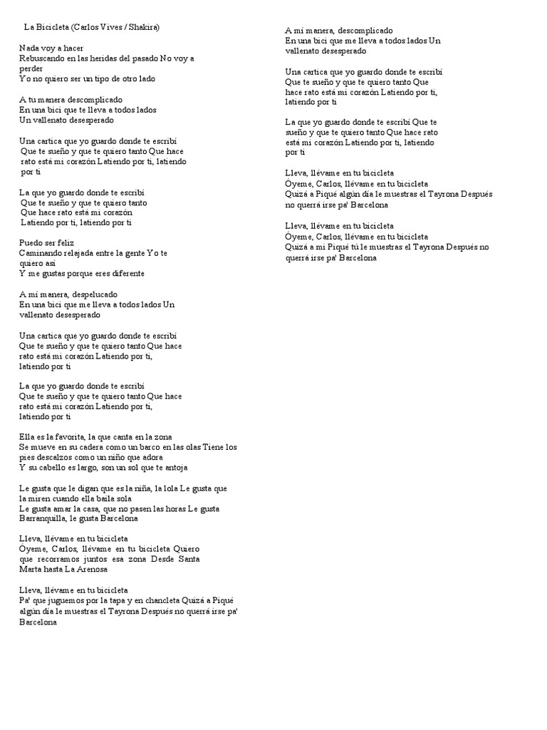 Canción La Bicicleta | PDF | Entretenimiento (general)