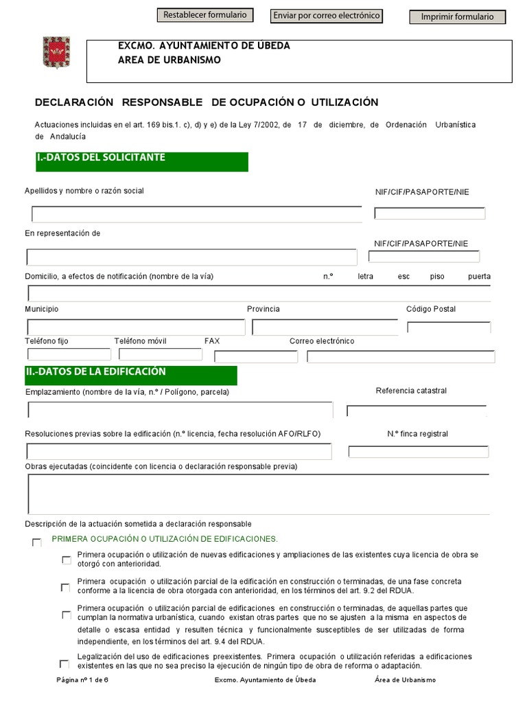 Modelo Declaración Responsable Ocupación-Utilización | PDF