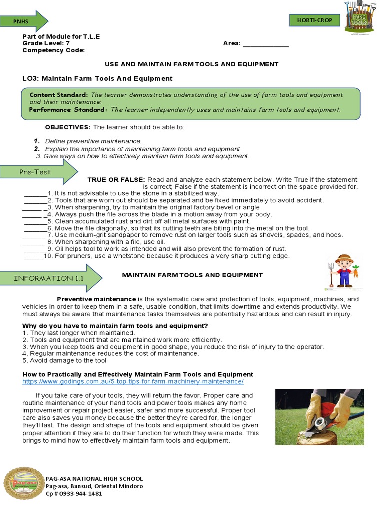 Effective Farm Tools Maintenance Guide | PDF | Tools | Lubricant