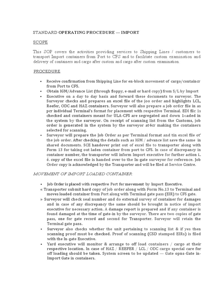 IMPORT-DOC Process DONE AT CFS | PDF | Cargo | Service Industries