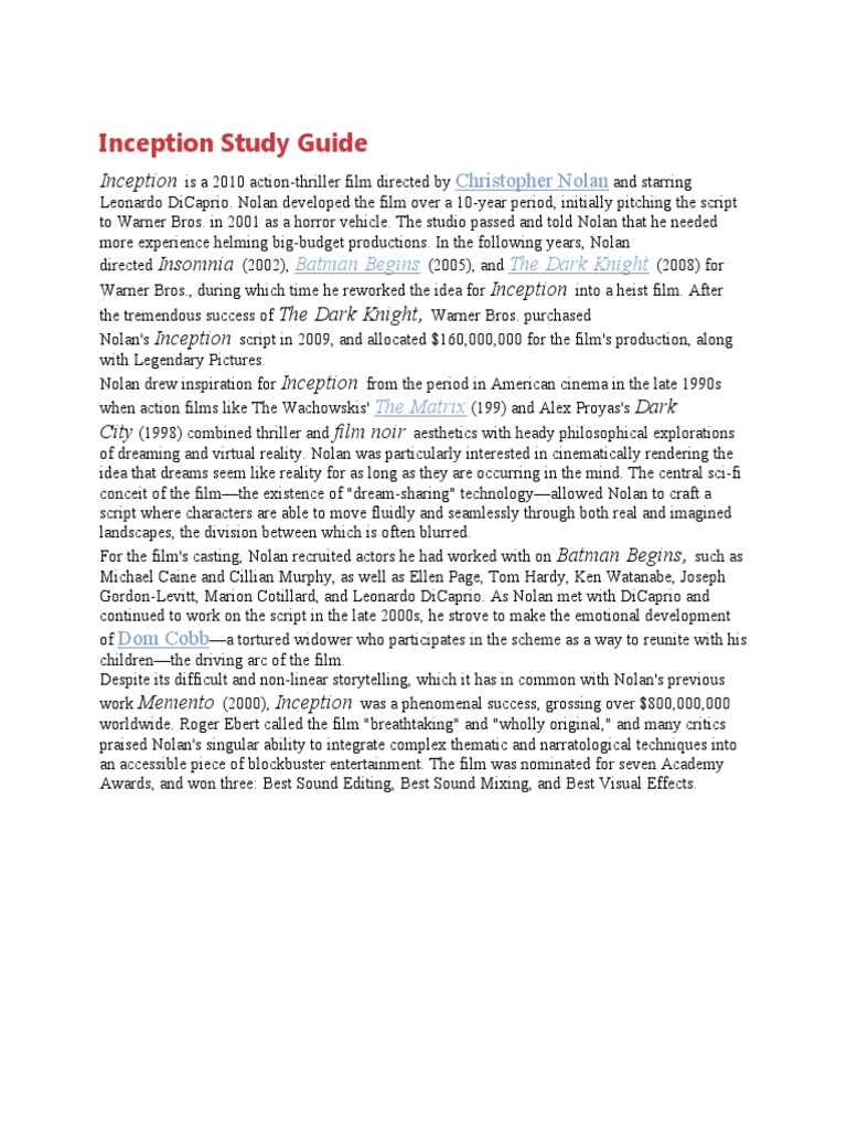 Study Guide for Inception | PDF