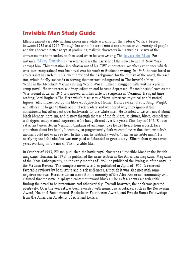 Invisible Man: Ellison's Journey to Writing | PDF