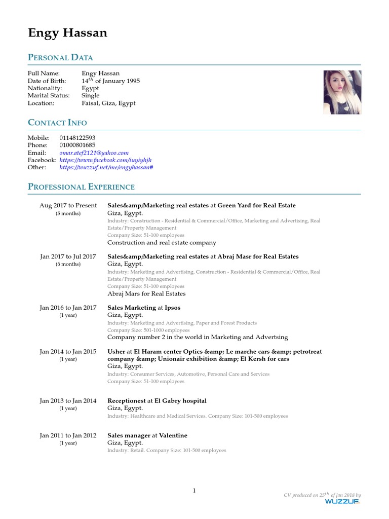 Engy Hassan-Wuzzuf-CV PDF | PDF | Egypt | Marketing
