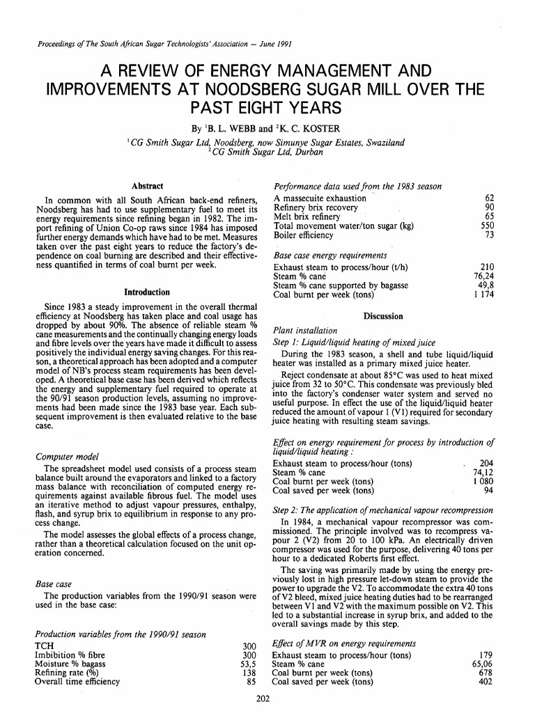 Review of Energy Management at Noodsberg | PDF | Steam | Sugarcane