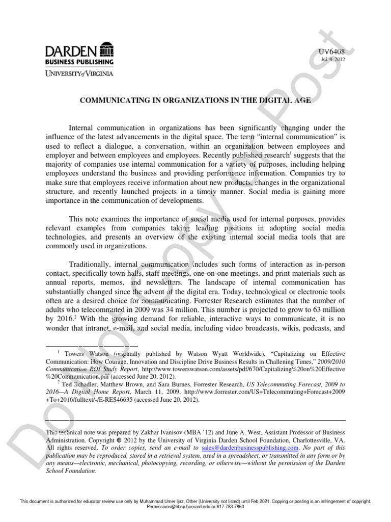 Communicating in Organizations in The Digital Age PDF | PDF | Social ...