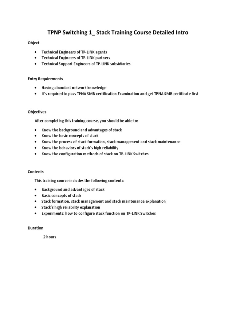 TPNP Switching, Module 1 - Stack | PDF
