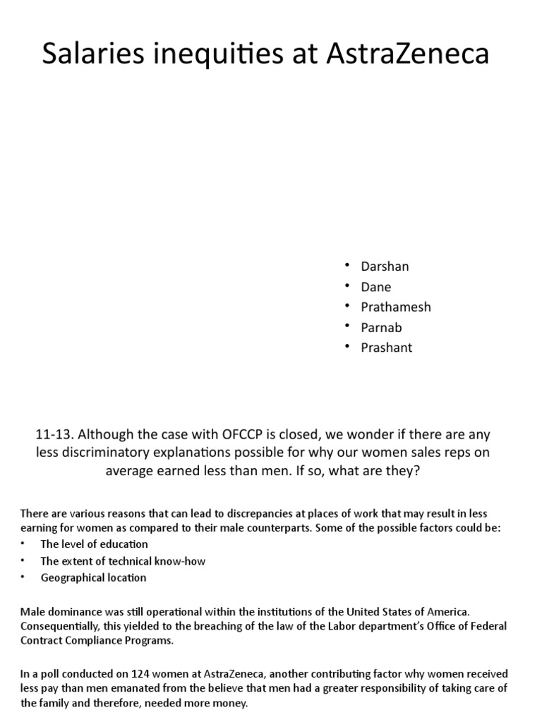 Salaries Inequities at Astrazeneca: - Darshan - Dane - Prathamesh ...