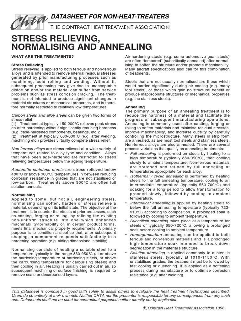 Stress Relieving, Normalising and Annealing: Datasheet For Non-Heat ...