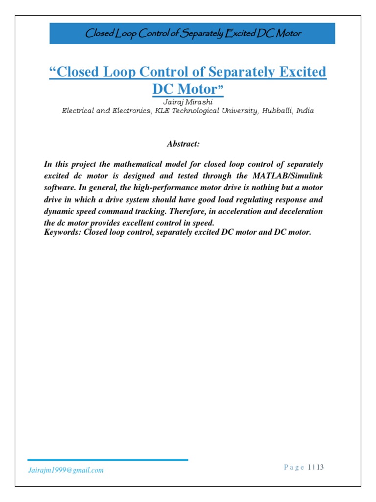 Closed Loop Control of Separately Excited DC Motor | PDF | Electric ...