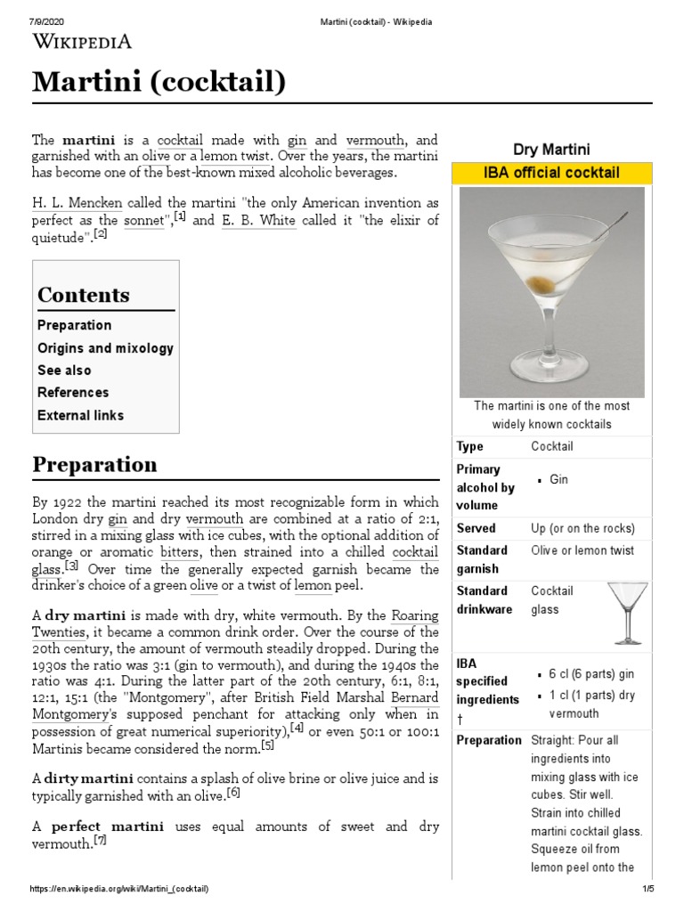 Dry Martini Iba Official Cocktail Pdf Martini Cocktail Distilled Drinks