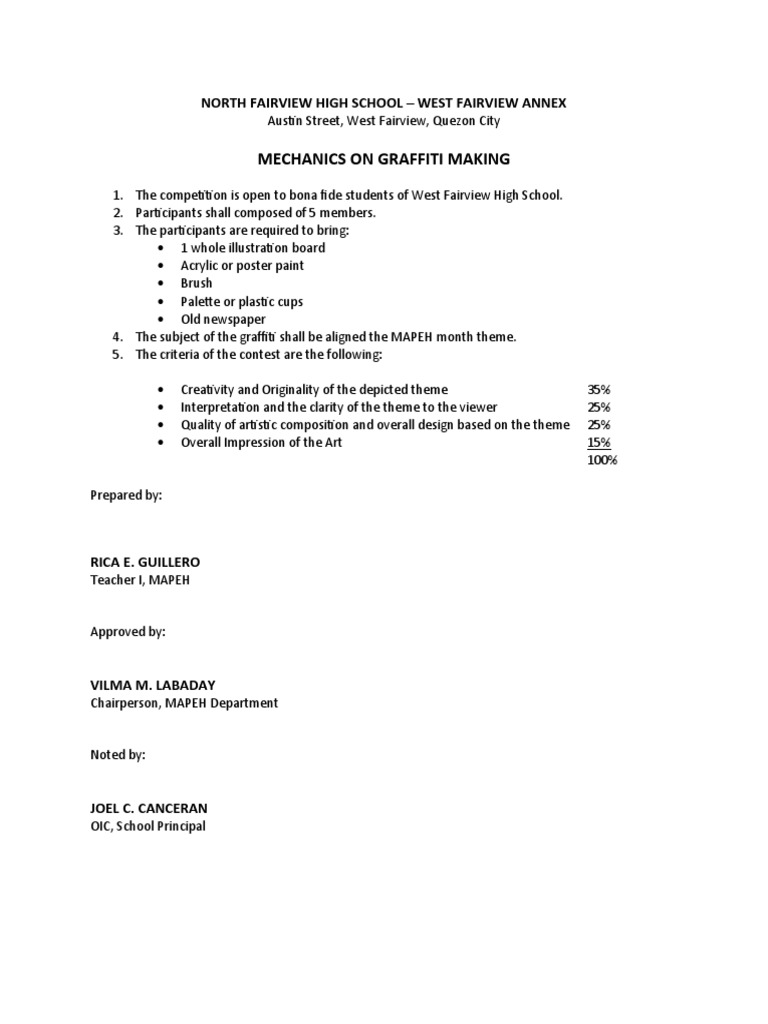 Mechanics On Graffiti Making: North Fairview High School - West ...