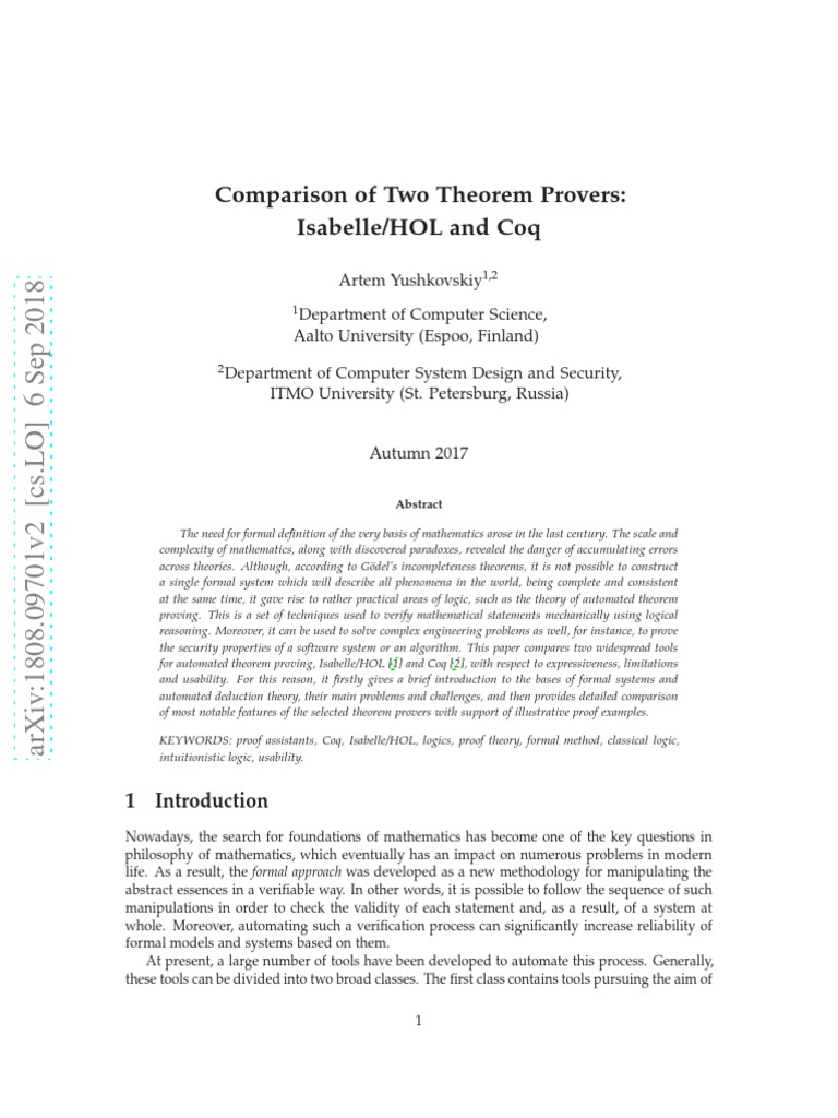 Comparison of Two Theorem Provers: Isabelle/HOL and Coq | PDF | Computers