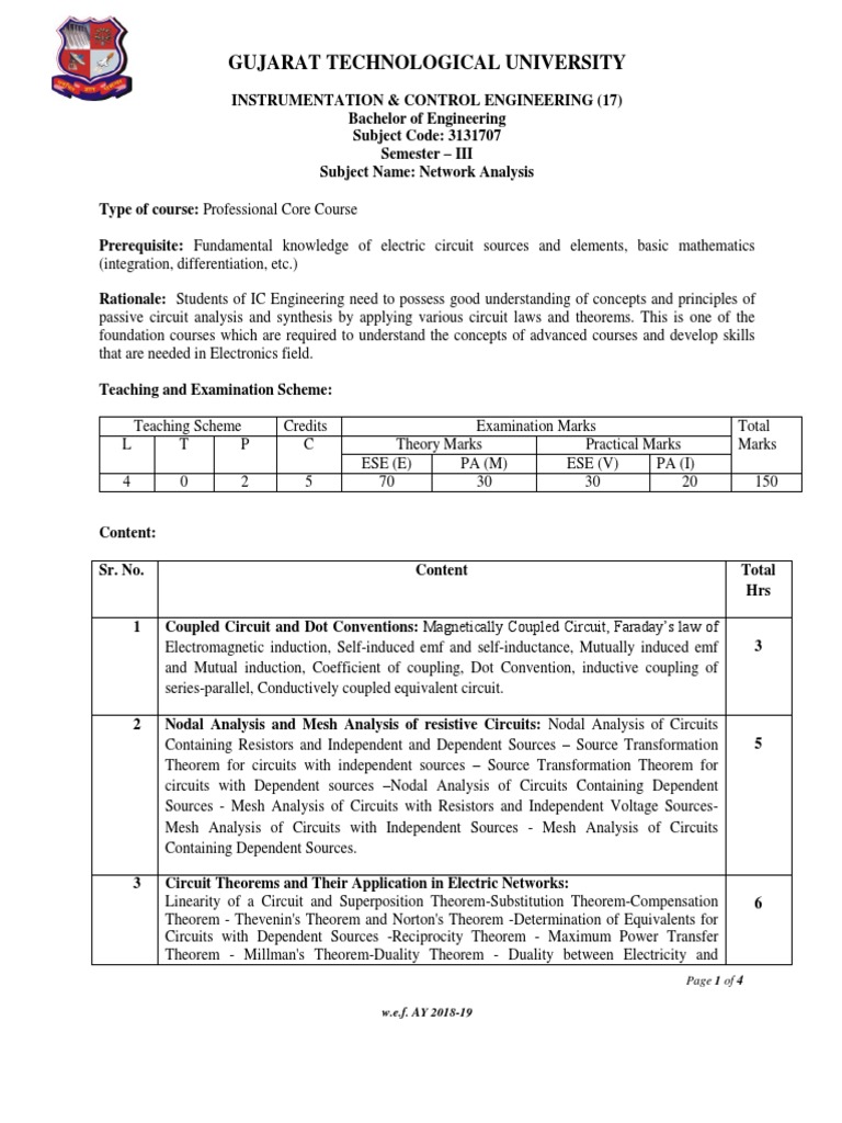 Network Analysis Syllabus | PDF | Electrical Network | Inductance