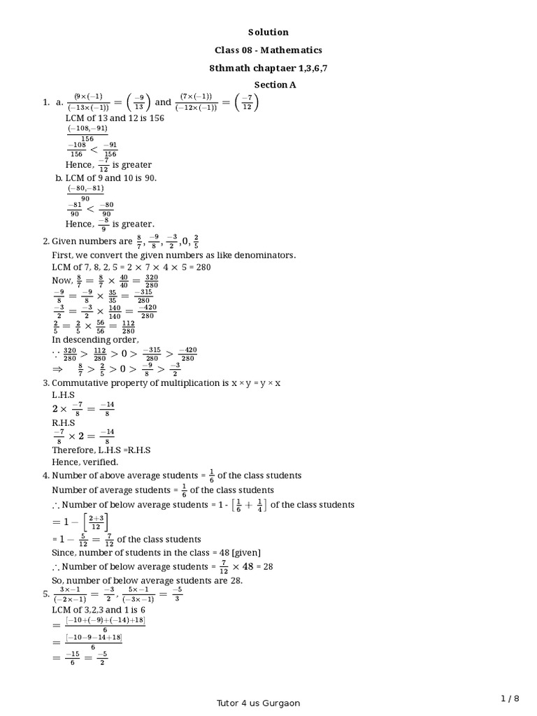 Math Class 8th Chapter 1,3,6,7 Soln | PDF | Elementary Mathematics ...