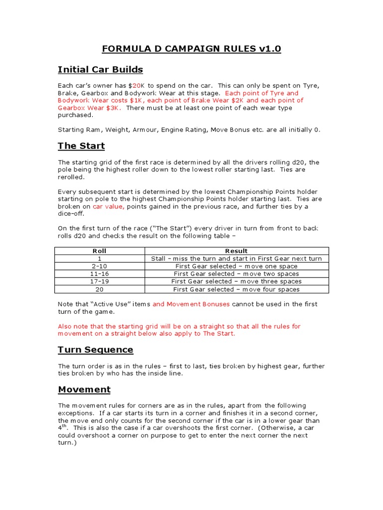 Formula D Racing Rules Guide | PDF | Racing Formulas | Car