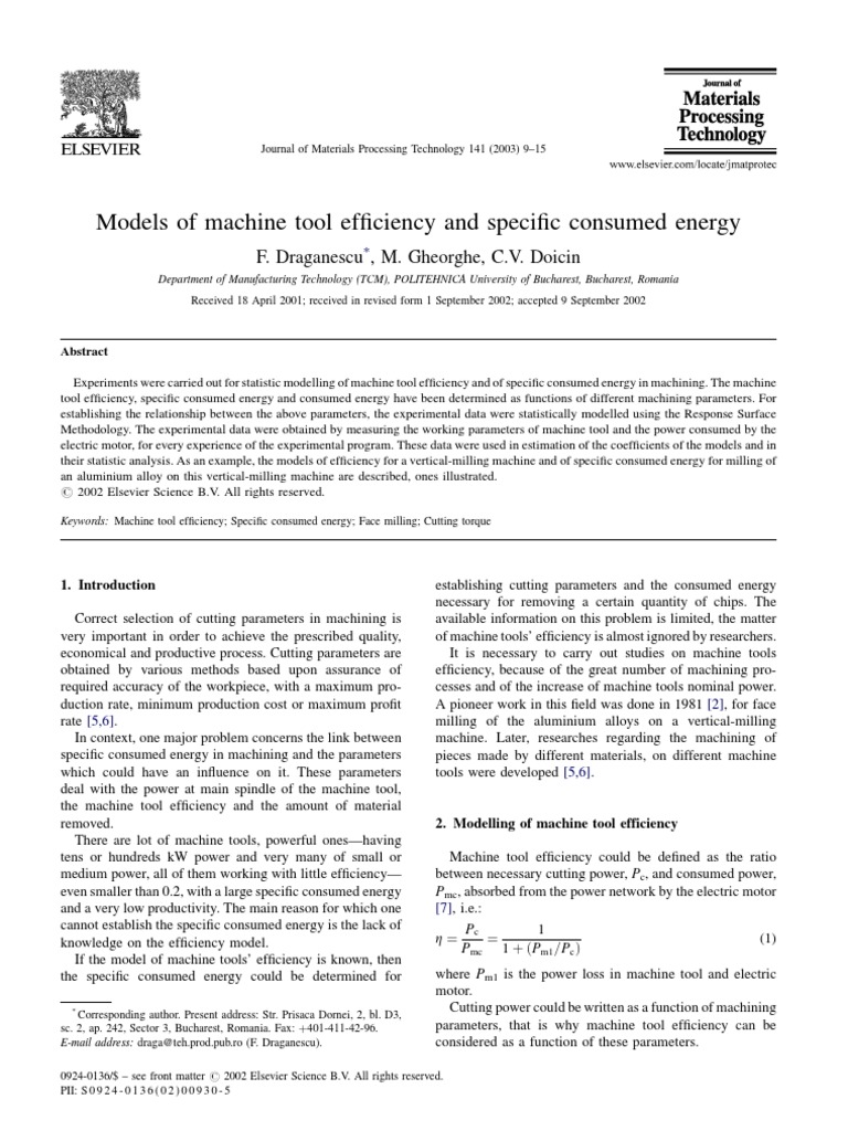 Machine Tool Efficiency and Energy Models | PDF | Machining | Teaching ...