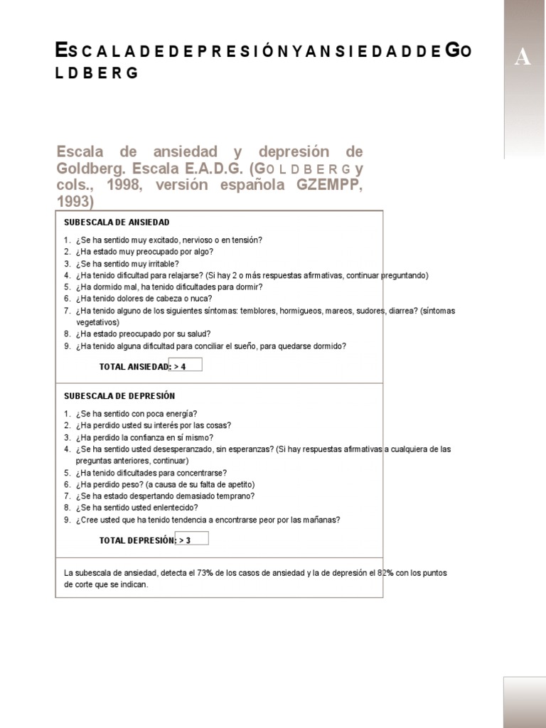 Goldberg Depresion | PDF | Depresión (estado de ánimo) | Ansiedad