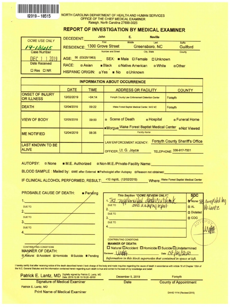 John Neville Autopsy Report | PDF