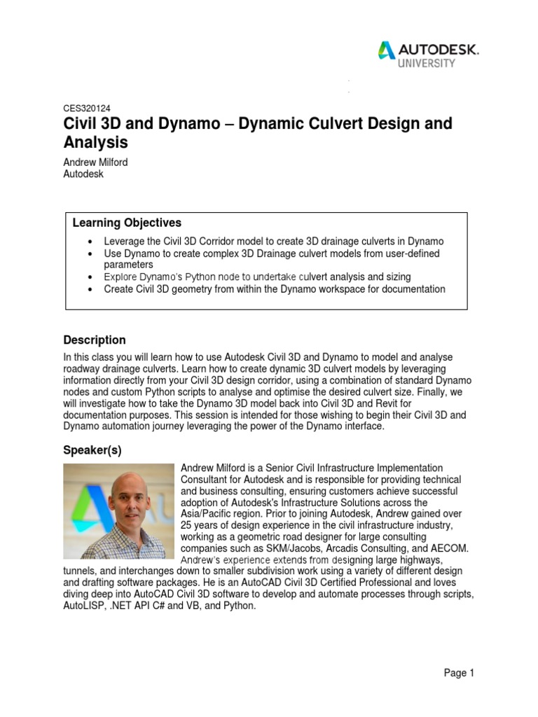 Civil 3D and Dynamo - Dynamic Culvert Design and Analysis: Learning ...