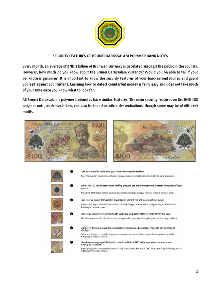 Security Features of Brunei Darussalam Polymer Bank Notes | PDF ...