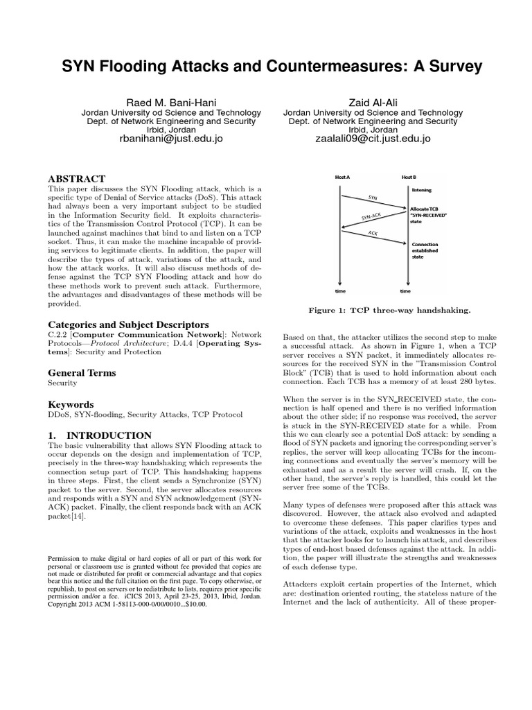 SYN Flooding Attacks and Countermeasures PDF | PDF | Transmission ...