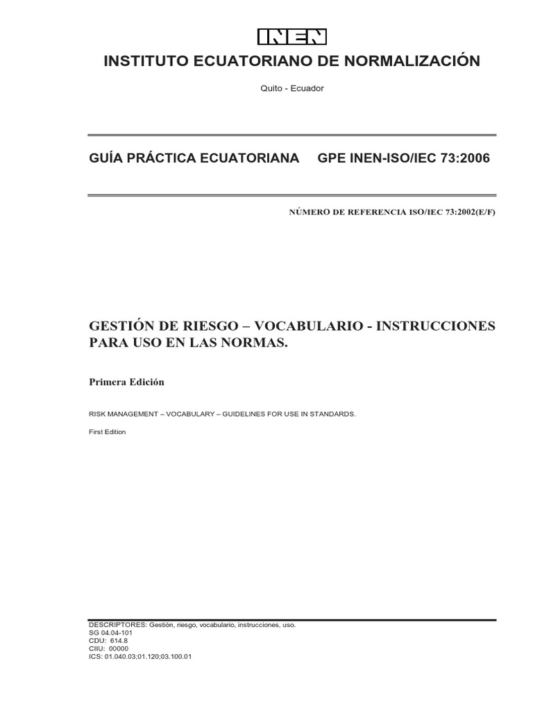 Gpe Inen Iso-Iec-73 2006 Gestion Del Riesgo Vocabulario | PDF ...