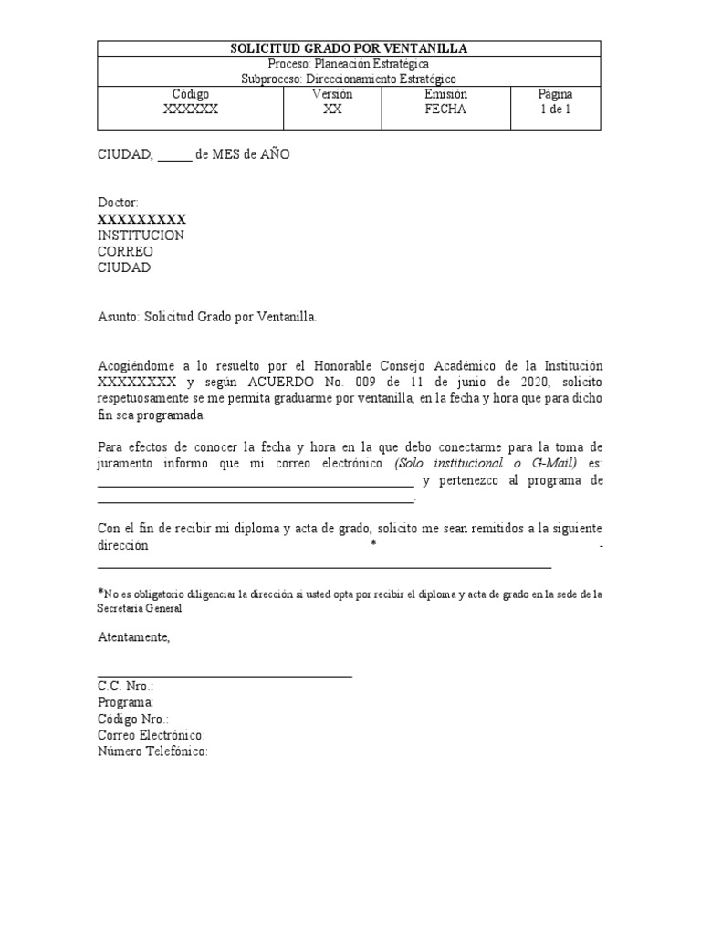 Formato - Solicitud - Grado - Por VENTANILLA | PDF