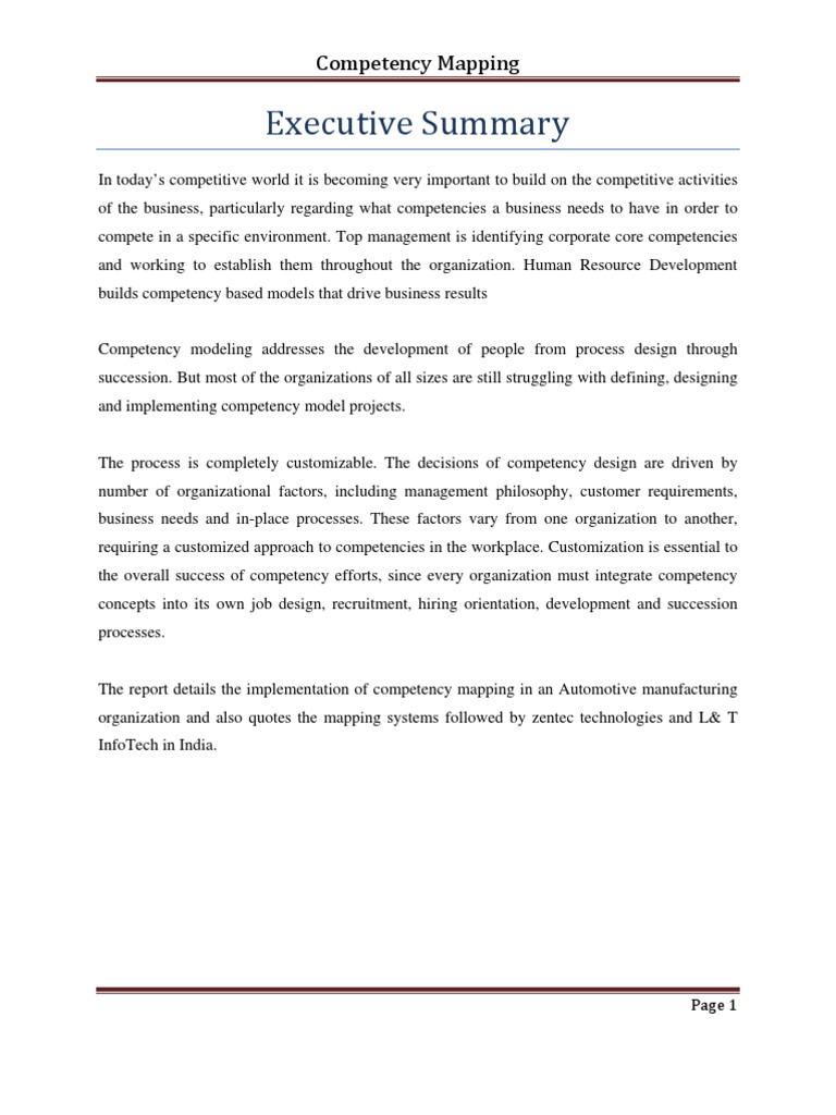 Executive Summary: Competency Mapping | PDF | Competence (Human ...