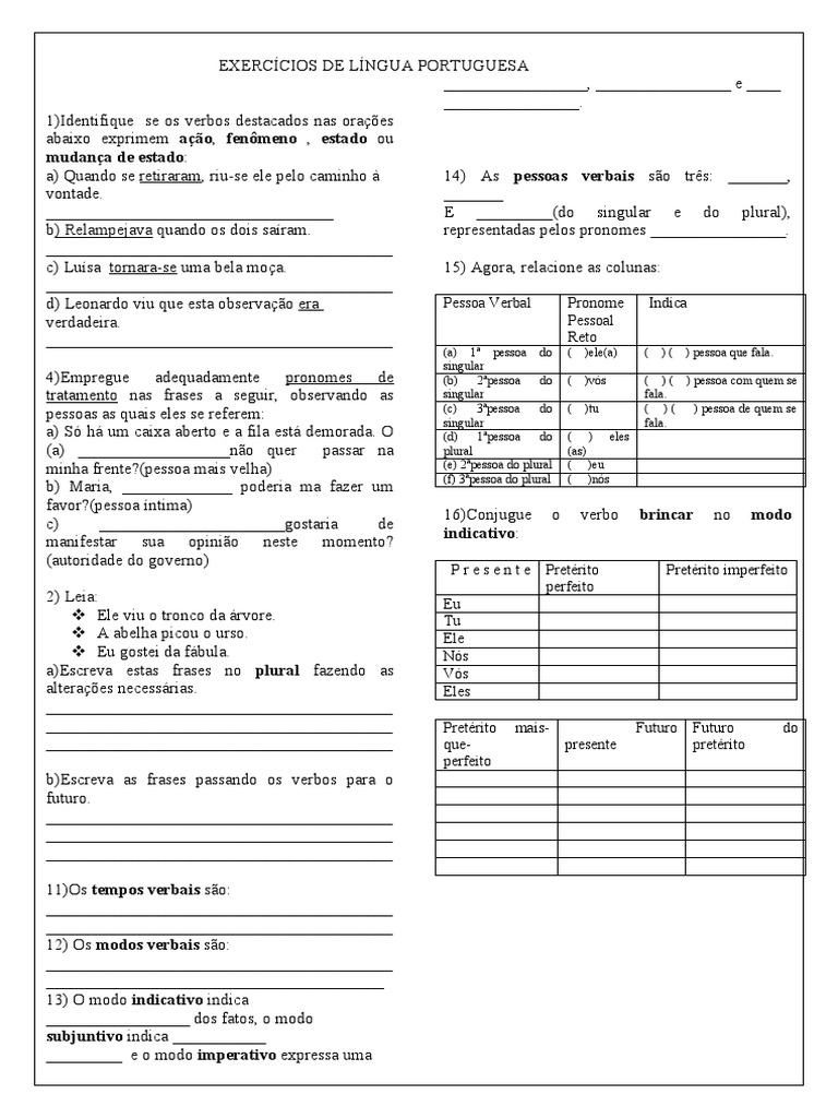 Exercicio Verbos | PDF