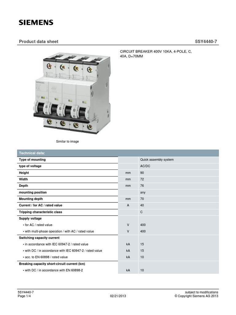 Data Sheet Int Din 4x40a 5sy4 | PDF | Alternating Current | Electrical Engineering