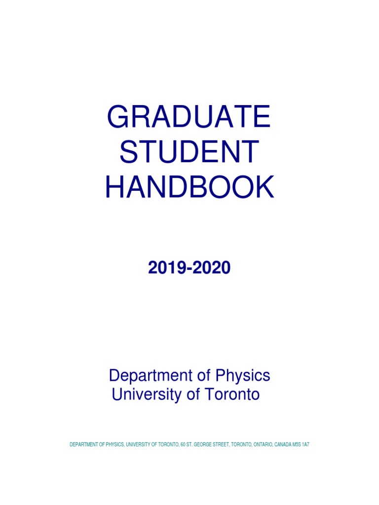 Graduate Student Handbook: Department of Physics University of Toronto ...