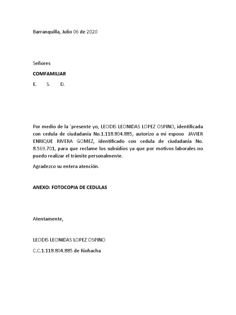 Autorizacion Comfamiliar-2 | PDF