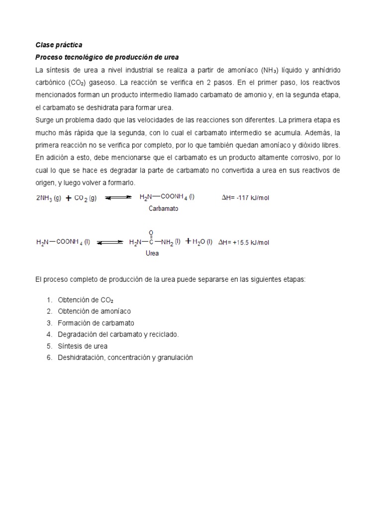Sintesis de UREA | PDF | Urea | Amoníaco
