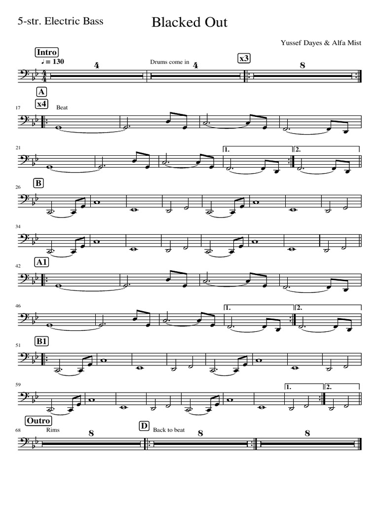 Blacked Out: 5-str. Electric Bass | PDF | Rhythm And Meter