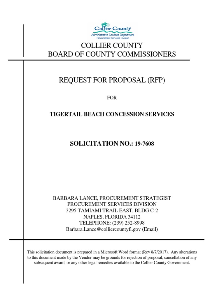 RFP Tigertail Beach Concession Services 19-7608 - 2019 | PDF