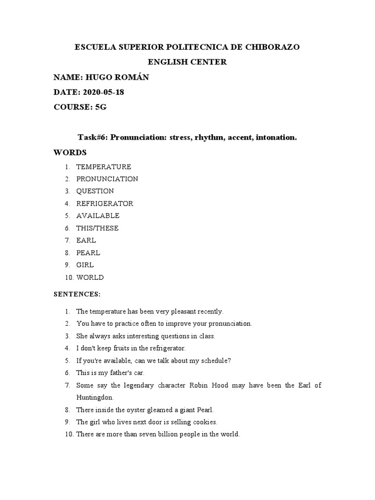 Task6 Pronunciation Hugo Román | PDF