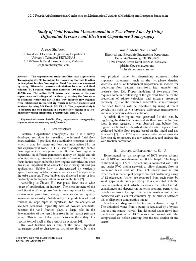 Study of Void Fraction Measurement in A Two Phase Flow by Using Differential Pressure and ...