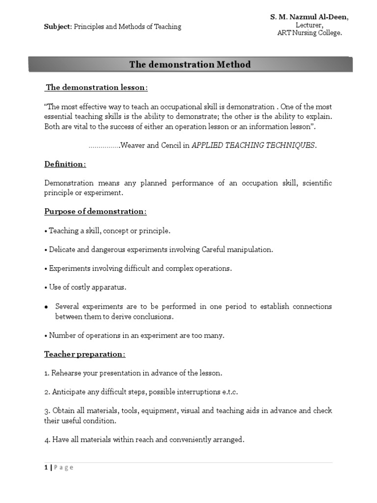 Demonstration Method | PDF | Experiment | Teachers