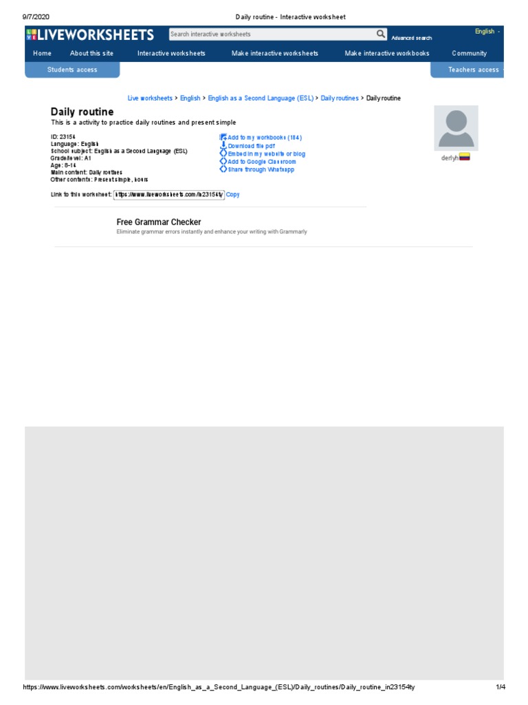 Daily Routine - Interactive Worksheet PDF | PDF | Download | English As ...